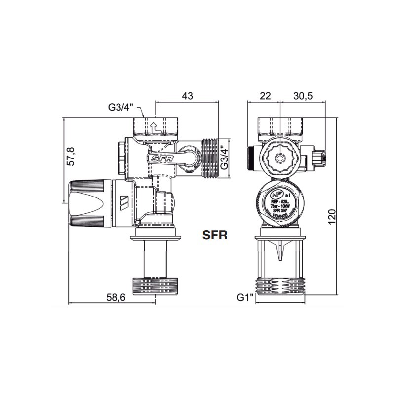 Groupe de sécurité droit 20x27 pour chauffe eau